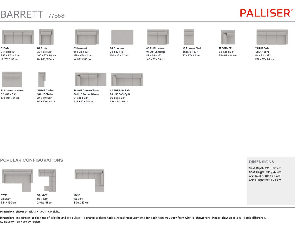 Barrett 77558 Sectional (+50 fabrics) | Sofas and Sectionals