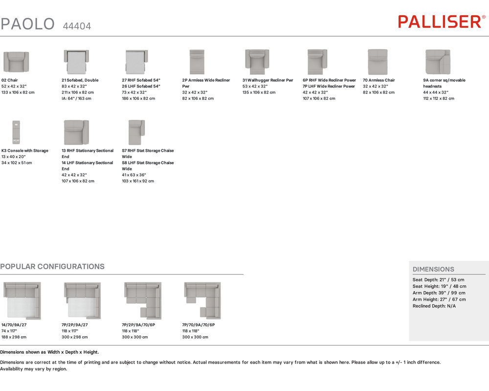 Paolo 44404 Sleeper Sectional (+ 50 fabrics) | Sofas and Sectionals