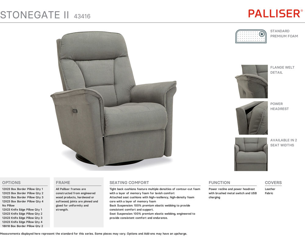 Stonegate II 43416 Power Headrest Power Recliner (34" wide) +200 colors ...