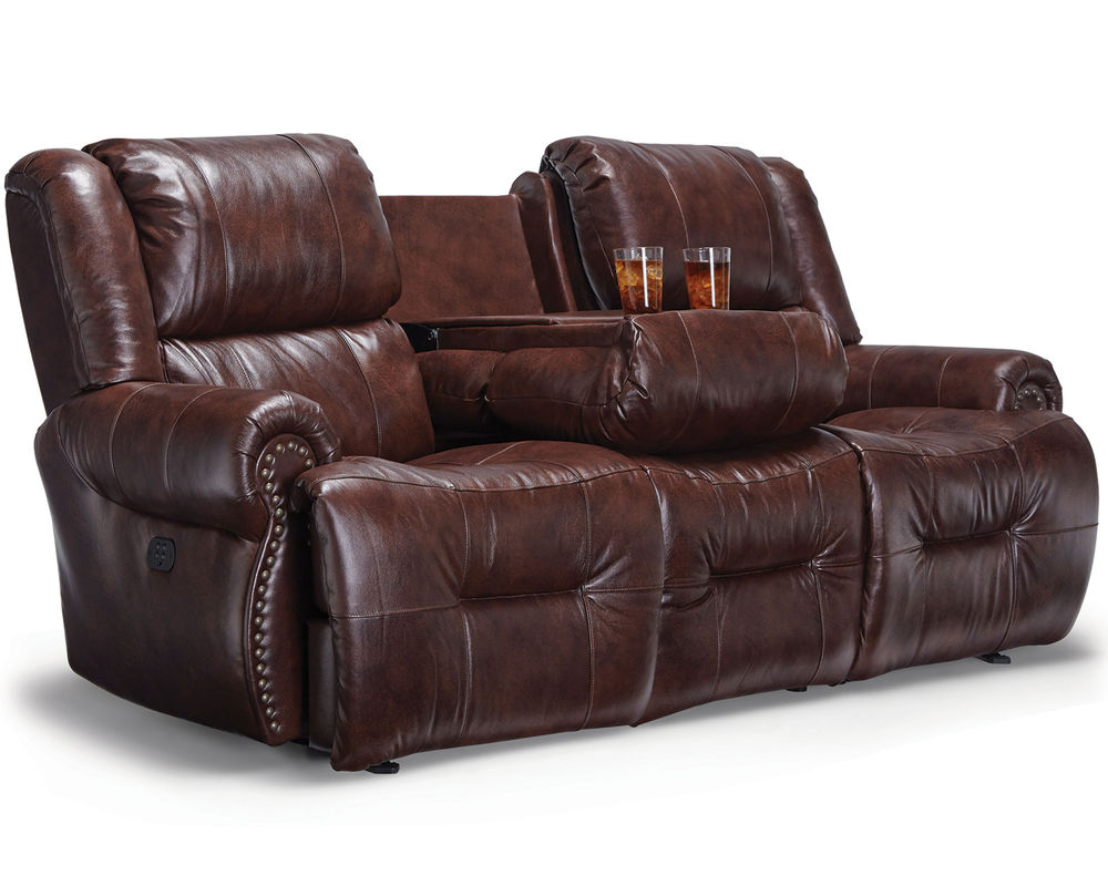 Genet Leather Double Reclining Sofa w/ Dropdown Table (+30 leathers) 85 ...