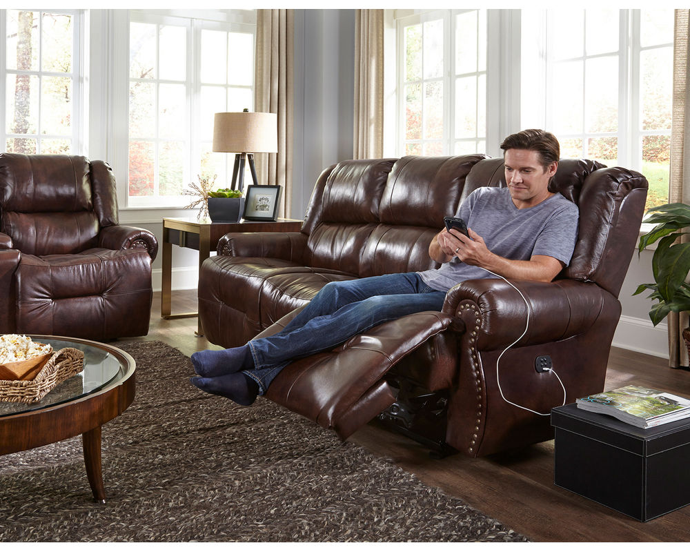 Genet Leather Double Reclining Sofa w/ Dropdown Table (+30 leathers) 85 ...