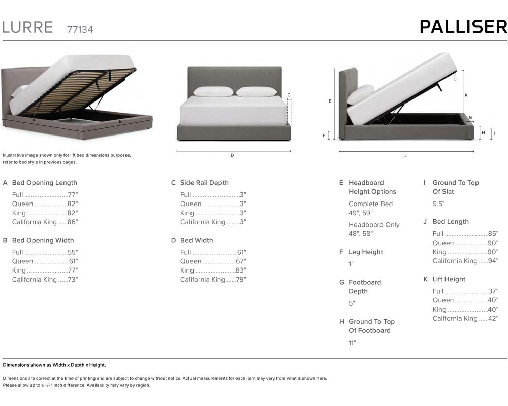 Lurre Full Queen or King Complete Bed with Lift Storage (49" or 59 ...