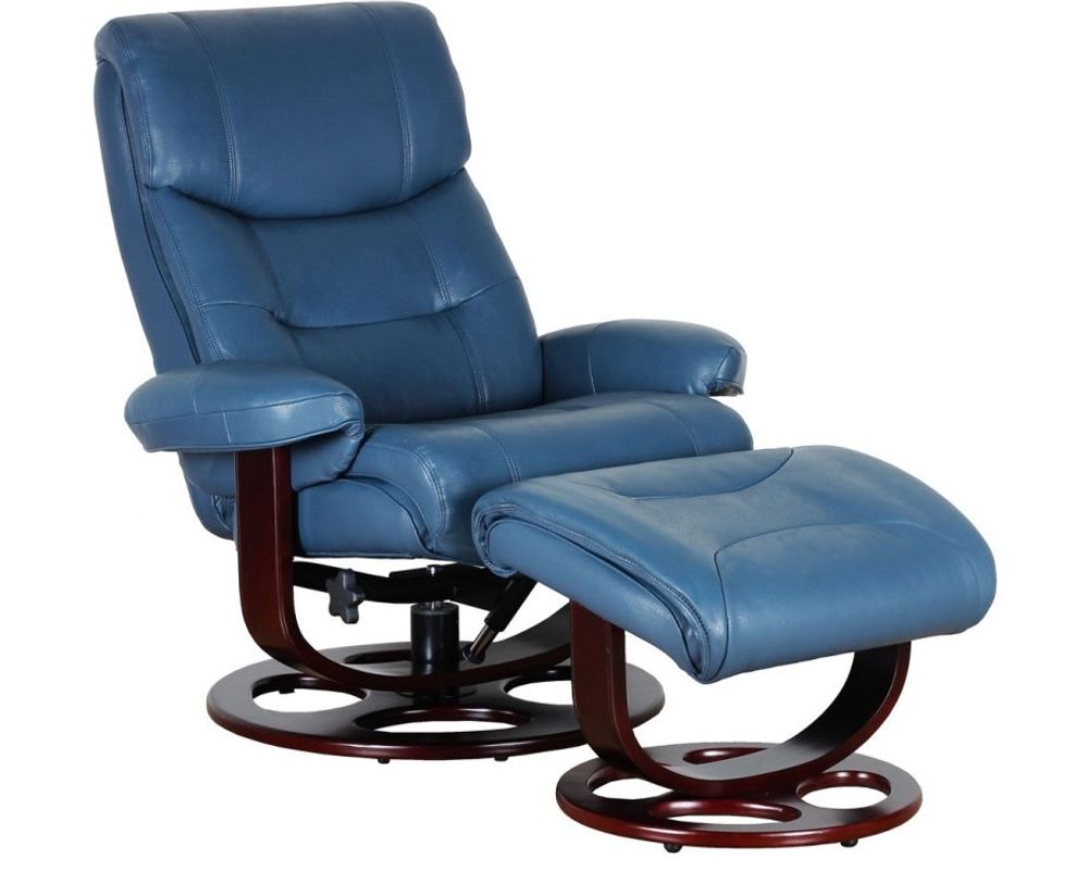 Dawson Leather Swivel Pedestal Recliner w/Ottoman (Blue) In stock ...