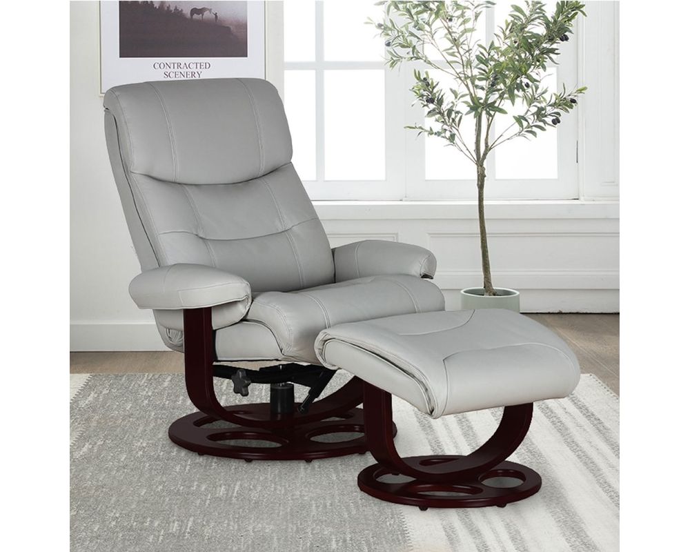 Dawson Leather Swivel Pedestal Recliner w/Ottoman (Gray) In stock ...