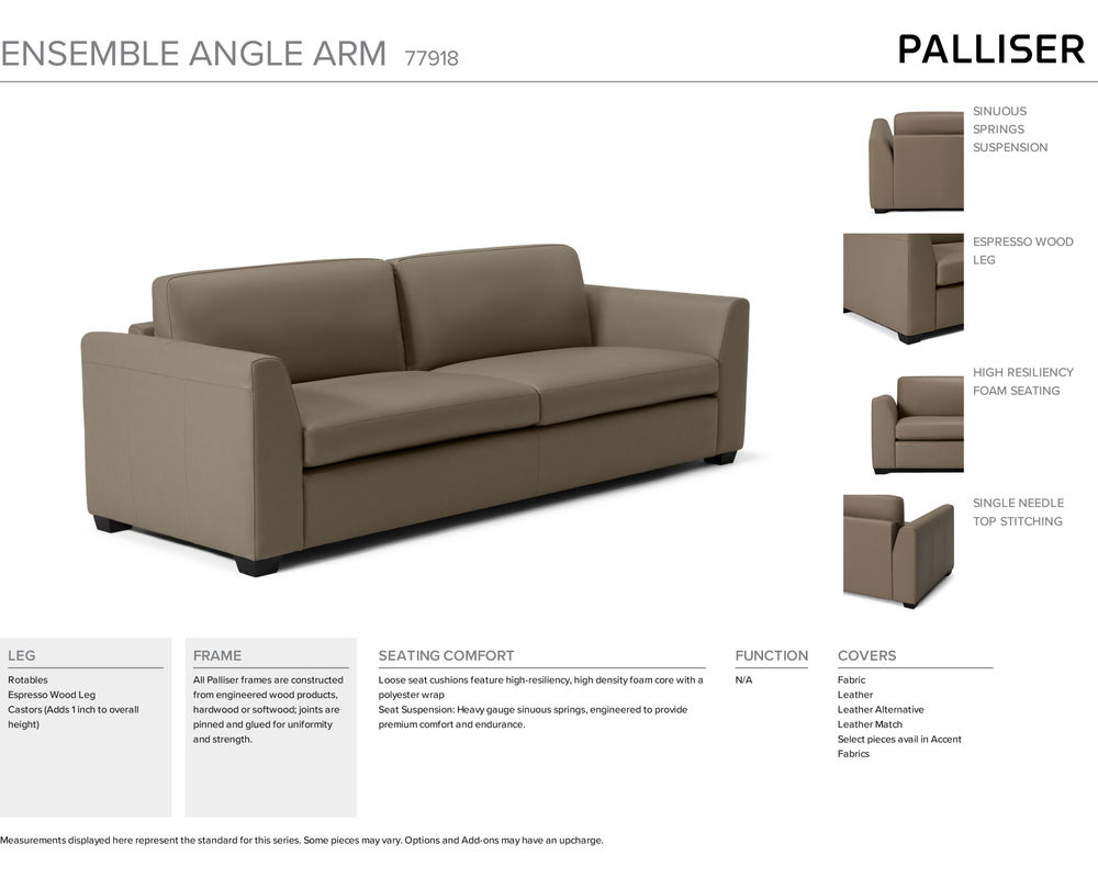 Ensemble 77918 Angle Arm Sofa (76", 84", 92" or 100") +100 leathers ...