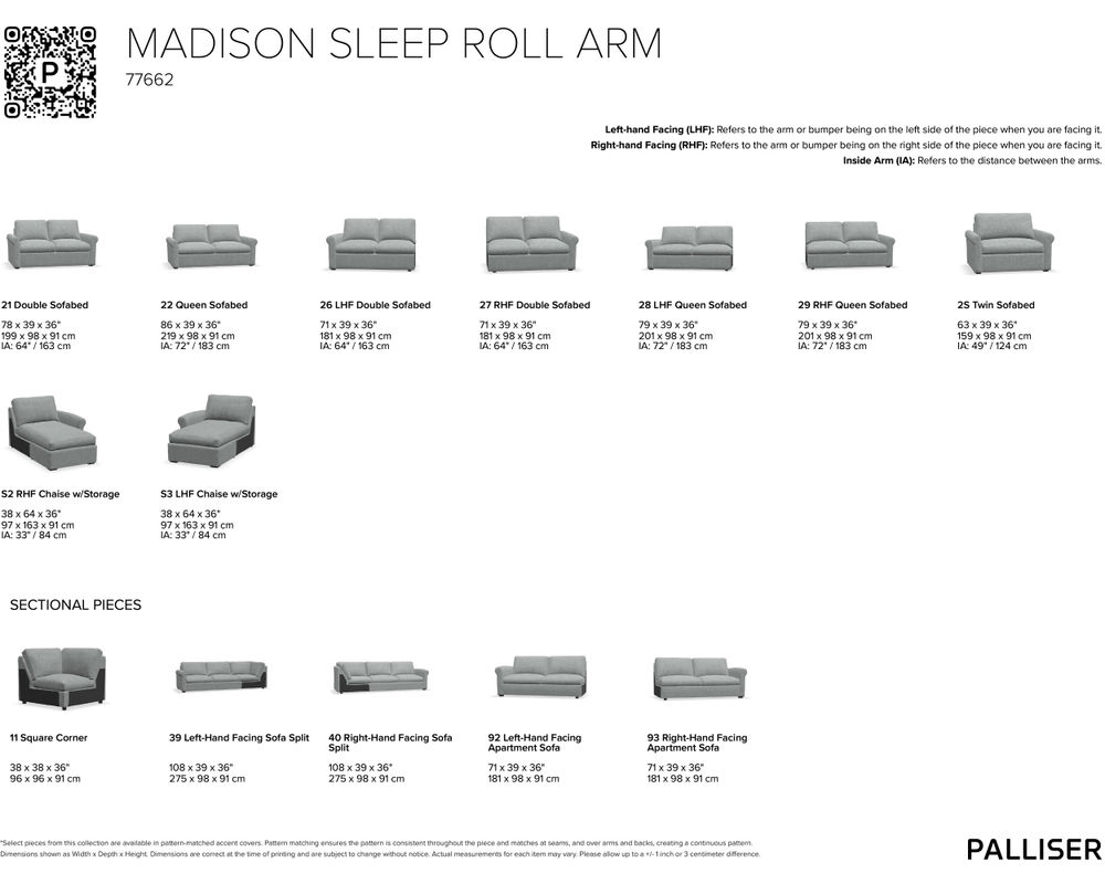 Madison 77662 Roll Arm Sleeper (+60 fabrics) twin - full - queen ...