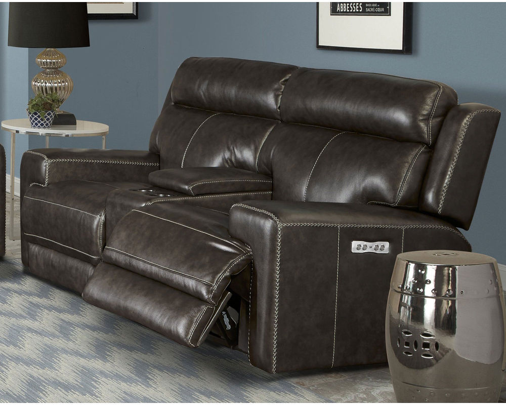 Glacier Graphite Leather Power Sofa with Power Headrests | Sofas and ...