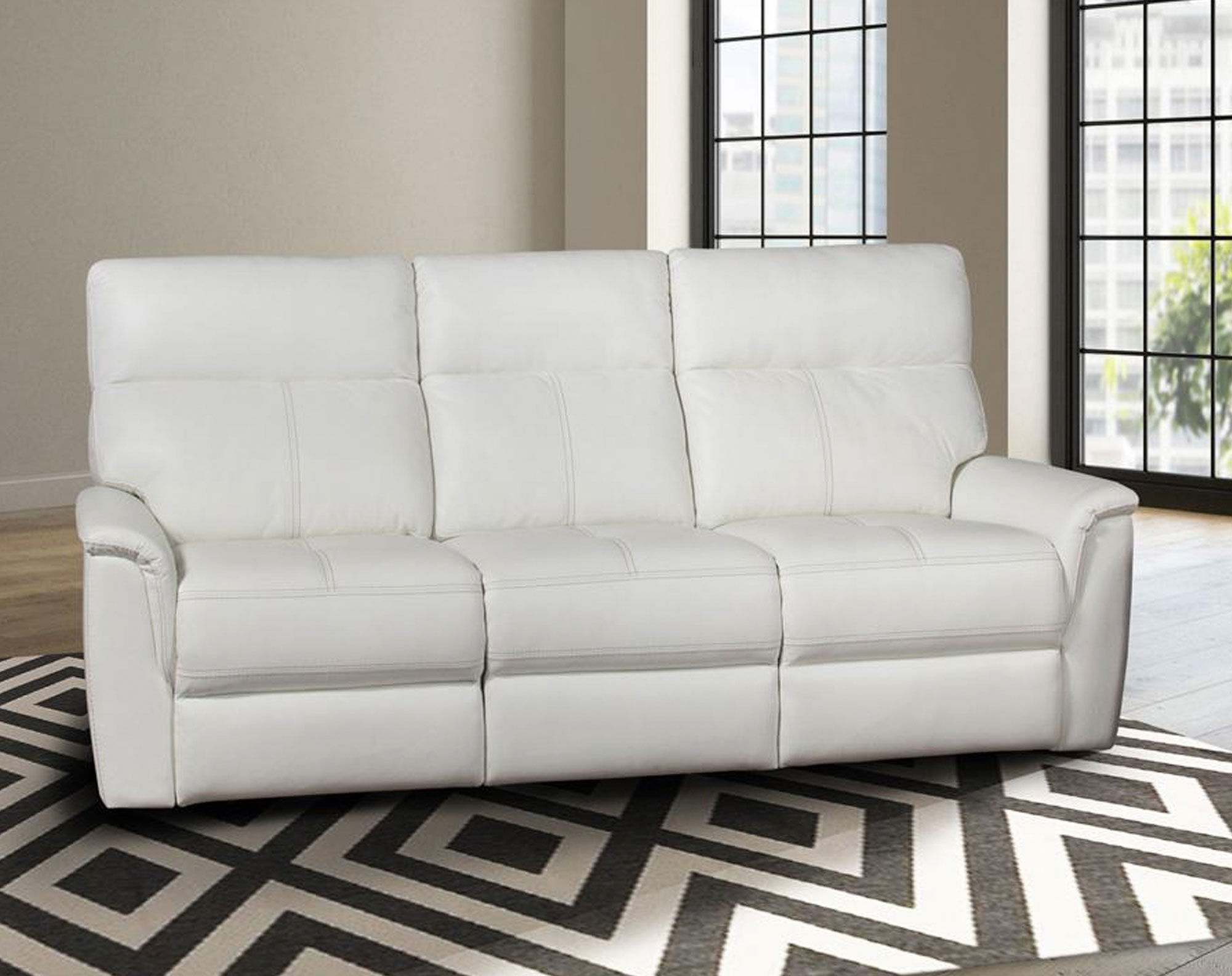 Reed Leather Power Headrest Power Lumbar Power Reclining Sofa White